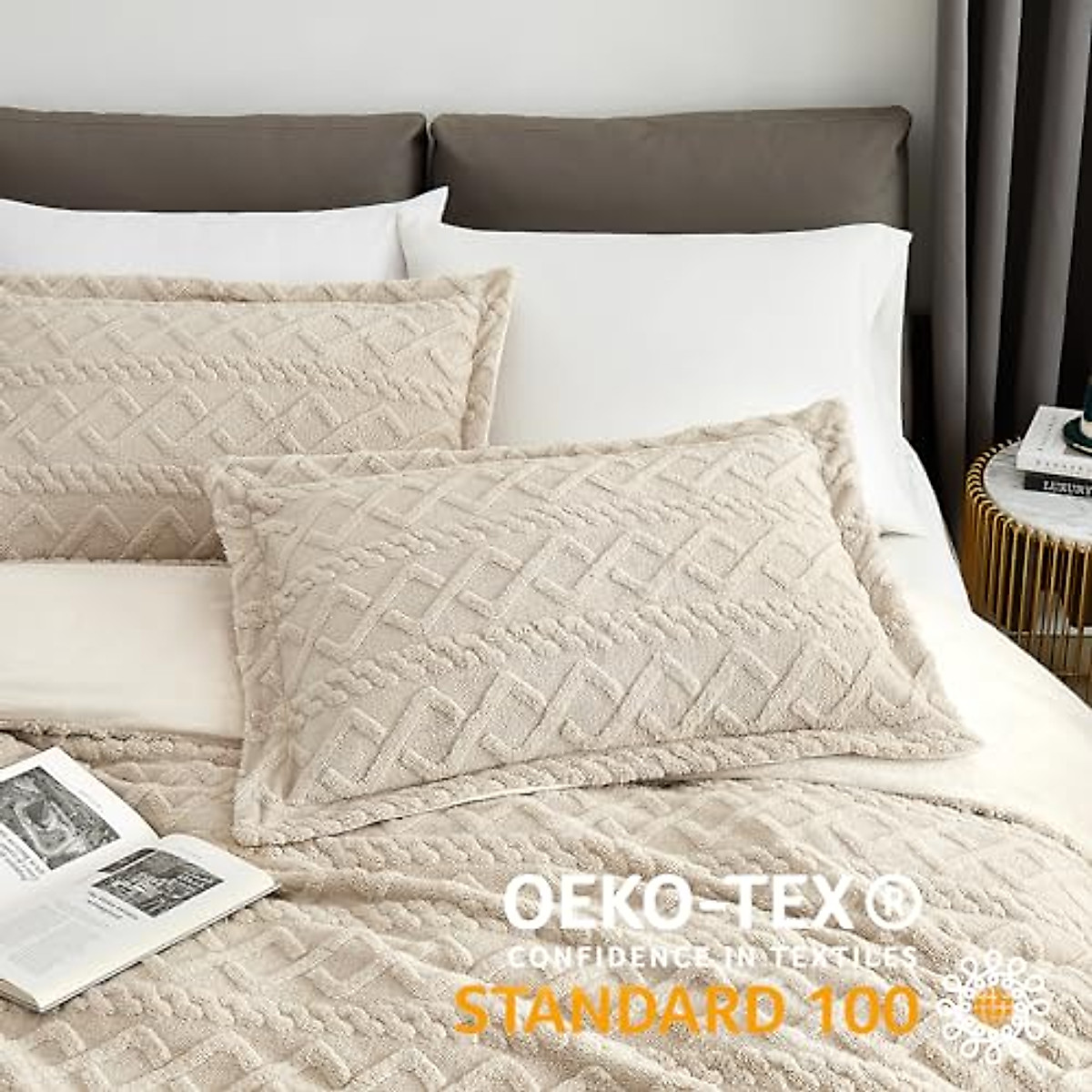 Topcee Beige Duvet Cover King Size-Tufted King Duvet Cover Set-Extremely Fluffy Soft Plush, 3 Pieces with Zipper Closure (1 Bedding Duvet Cover 104x90 inches and 2 Pillow Shams)