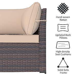 ASJMR Outdoor Patio Furniture Set with Gas Fire Pit Table, 13 Pieces Outdoor Furniture Set Patio Sectional Sofa w/43in Propane Fire Pit, PE Wicker Rattan Patio Conversation Sets (Sand)