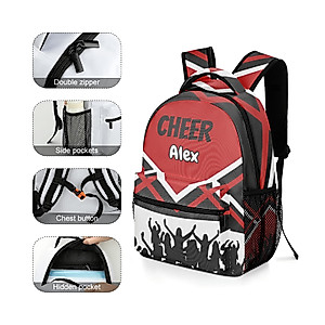 CUXWEOT Cheer Cheerleaders Red Black Backpack Personalized Name Waterproof Casual Shoulder Book Bag