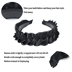 STHEJFB Wide Braided Headband Hoop Fashion Hair Accessories Elastic Non-slip Band for Women and Girl (Black)