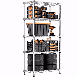 MZG 1250 lbs Steel Heavy Duty 5-Tier Utility Shelving Unit Steel Organizer Wire Rack for Home,Kitchen,Office,Chrome (13.7" D x 23.6" W x 62.4" H)