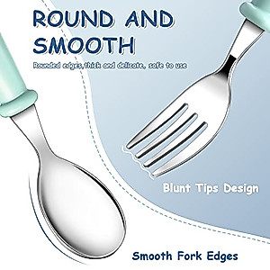 24 Pieces Toddler Spoons and Forks Toddler Silverware Set Stainless Steel Utensils Kids Cutlery Toddler Silverware with Round Handle for Safe Dining Lunch Box Kitchen