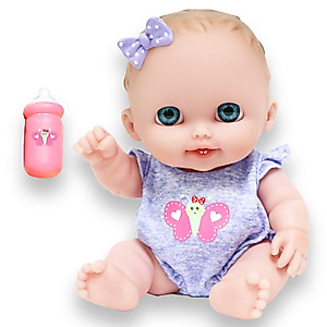 JC Toys Lil Cutesies 8.5" All Vinyl Baby Doll | Posable and Washable | Removable Outfit | Lulu- Blue Eyes Ages 2+