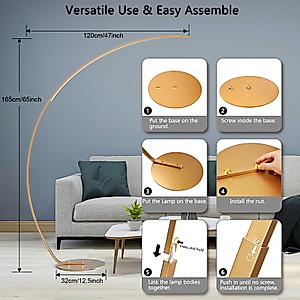 NUÜR Arc Floor Lamp, 67" Tall Black Gold LED Modern Standing Floor Lamp with Remote Control, Arched Bright Floor Lamps for Living Room Bedroom Office Home (Golden)