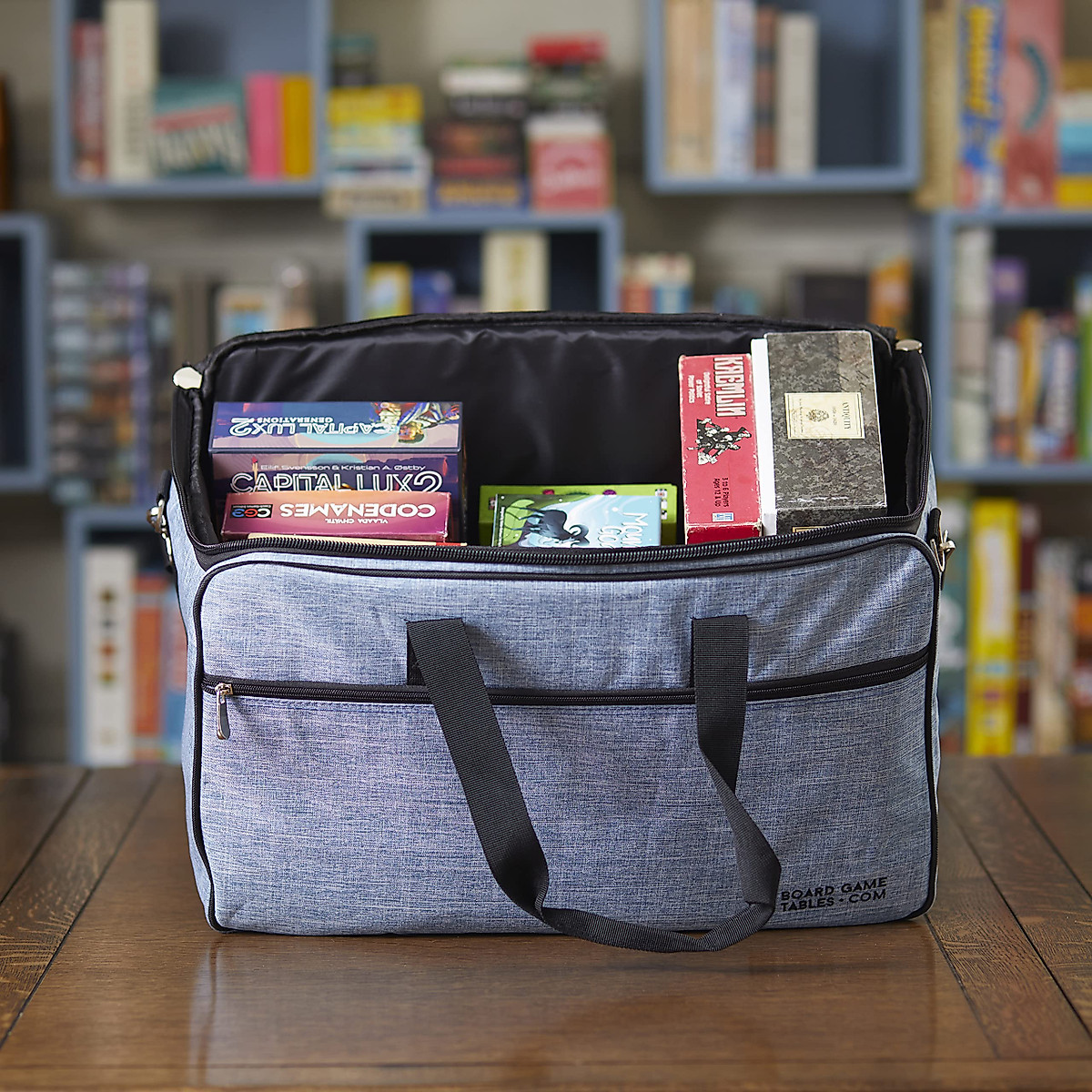 Board Game Bag - Allplay/BoardGameTables.com - [Backpack/Shoulder Strap/Luggage Slip] - Padded Board Game Carrier (Sky Blue)