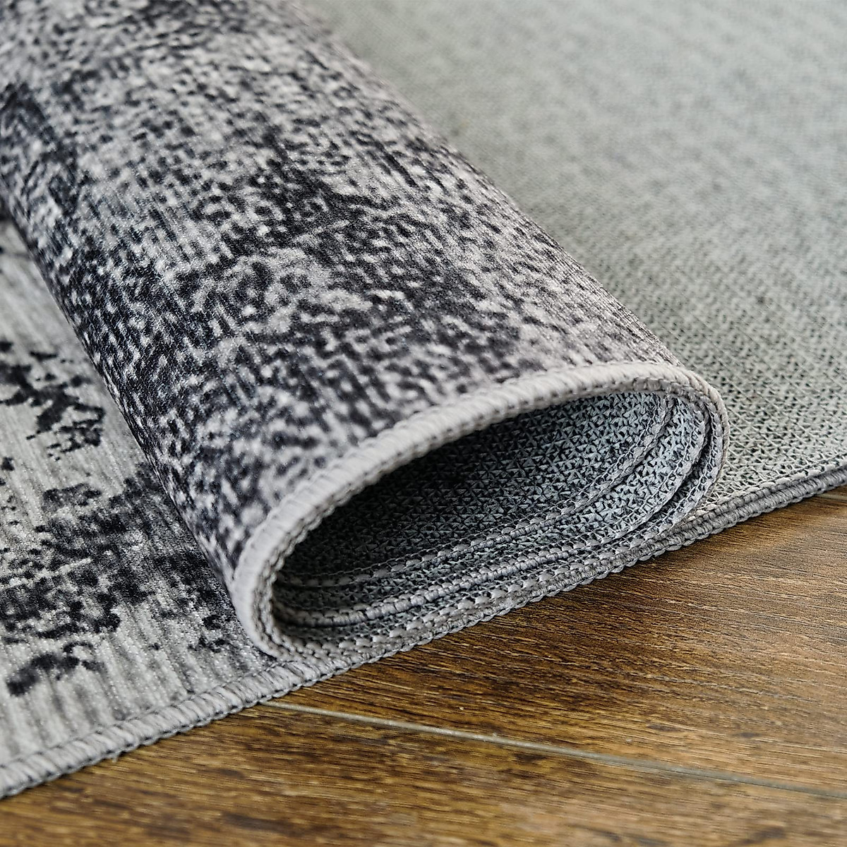 OIGAE Washable Rug 8x10, Abstract Modern Area Rugs with Non-Slip Backing, Non-Shedding Floor Mat Throw Carpet for Living Room Bedroom Kitchen Laundry Home Office, Grey/Yellow