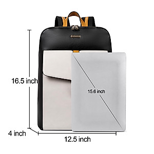 CLUCI Leather Laptop Backpack for Women 15.6 inch Computer Backpack Stylish Travel Backpack Purse for Women Work Daypack Bag Black-white with yellow