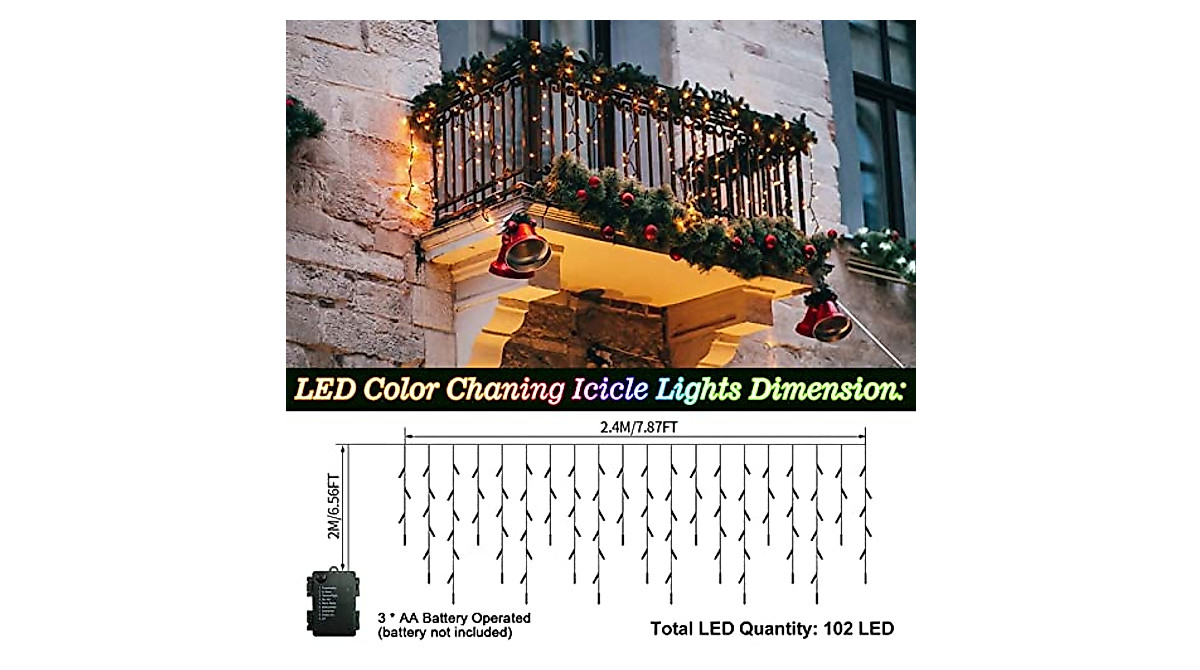 Outdoor Christmas Icicle Lights: Color Change, Battery, Timer
