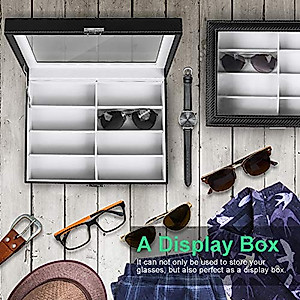 TomCare Sunglass Organizer Glasses Holder Glasses Case Sunglass Case Storage Box with 8 Slots Eyeglasses Display Case Holder Jewelry Watch Organizer Glasses Display Drawer Lockable Case Black
