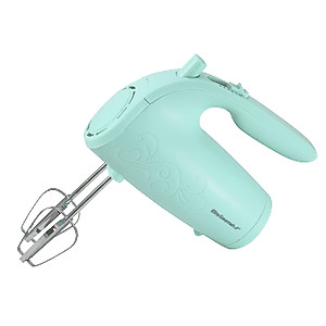 Elite Gourmet EHM003M Maxi-Matic Ultra Power Electric 5-Speed Kitchen Hand Mixer with 2 Extra Wide Stainless Steel Smooth Creamy Whipped Mixtures Plus Convenient, Beater Storage, Mint Blue