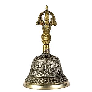 ASHIRWAD Tibetan Hand Bell 4, 5 & 6 inches for Meditation & Prayer Dorje Vajra (5 inches)