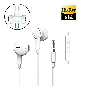 Hi-Res Extra Bass Earbuds Noise Isolating in-Ear Headphones Wired Earbuds with Microphone for iPhone, iPad, MP3, Huawei, Samsung, Lightweight Earphones with Volume Control 3.5mm Jack Headphones