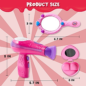 JOYIN 17Pcs Girls Beauty Salon Set, Pretend Play Doll Hair Stylist Toy Kit with Hairdryer, Mirror, Curling Iron and Other Accessories for Kids Toddler Fashion Cutting Makeup Party Favor, Birthday Gift
