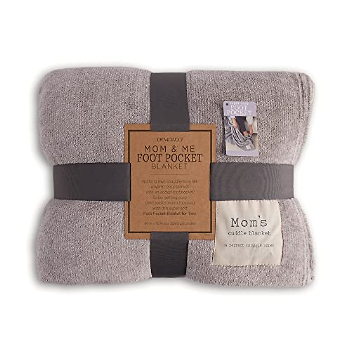 DEMDACO Mom and Me Cuddle Greywash 60 x 70 Fleece Fabric Foot Pocket Throw Blanket