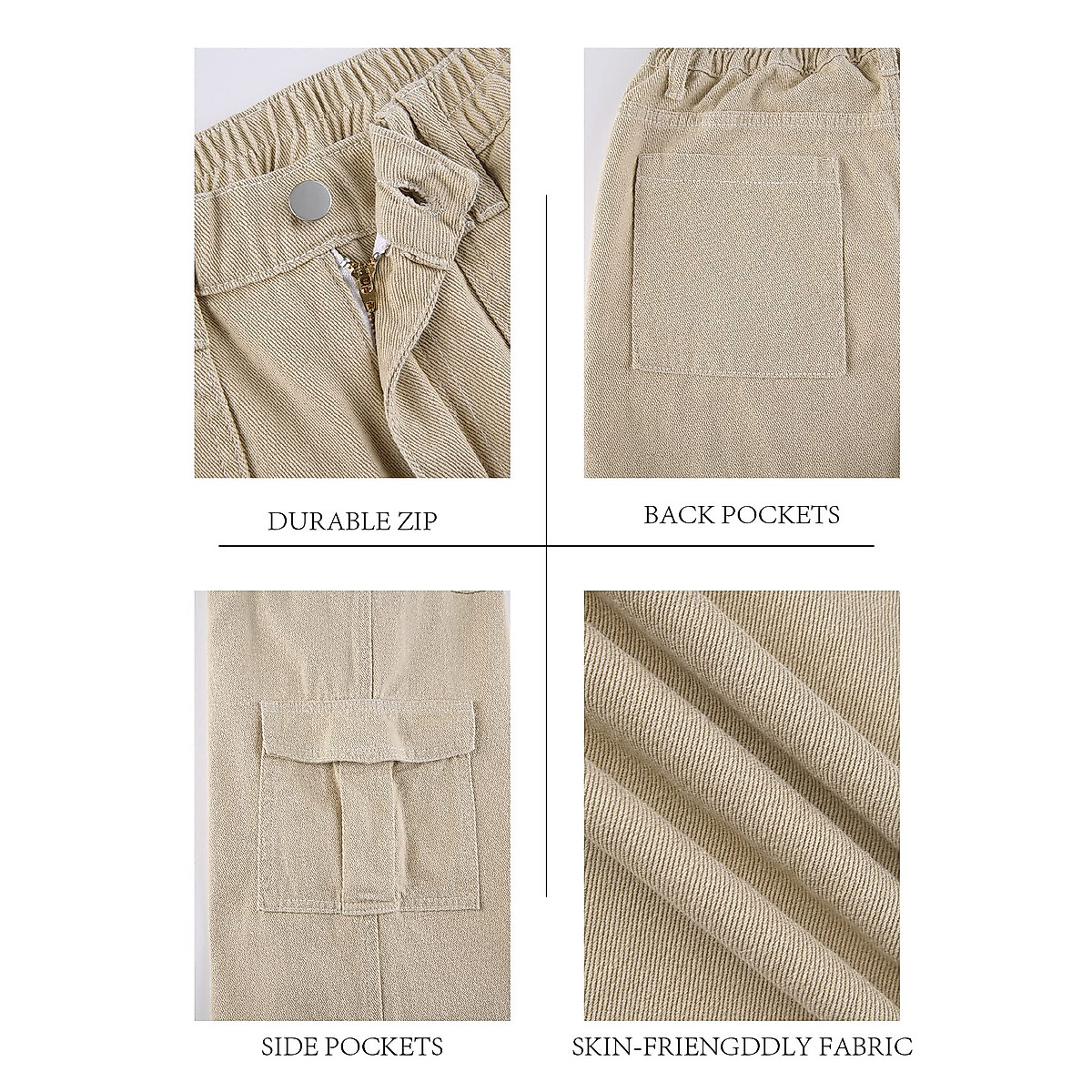 Zucige Women High Waisted Cargo Pants Y2K Baggy Stretchy Wide Leg Loose Fit Combat Military Trouser with Pocket Khaki L