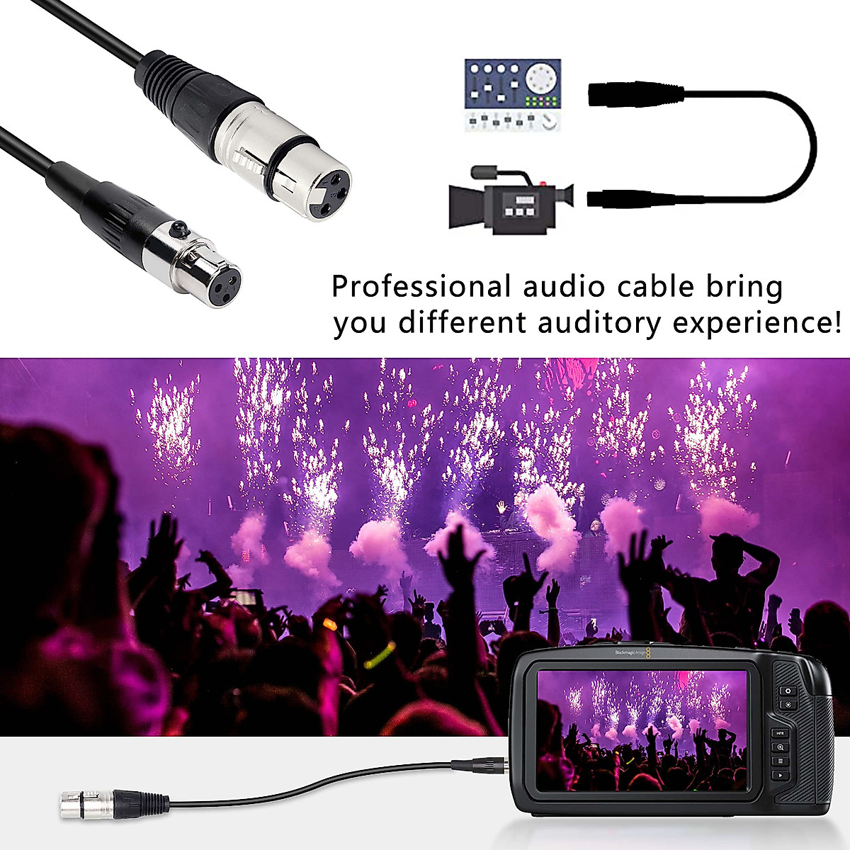 XMSJSIY Mini Female XLR to XLR Female Audio Cable Adapter 3 Pin XLR to Mini 3 Pin XLR Microphone Cable Wire for Lavalier Mic Camera-1 Pcs (Mini XLR Female to XLR Female)