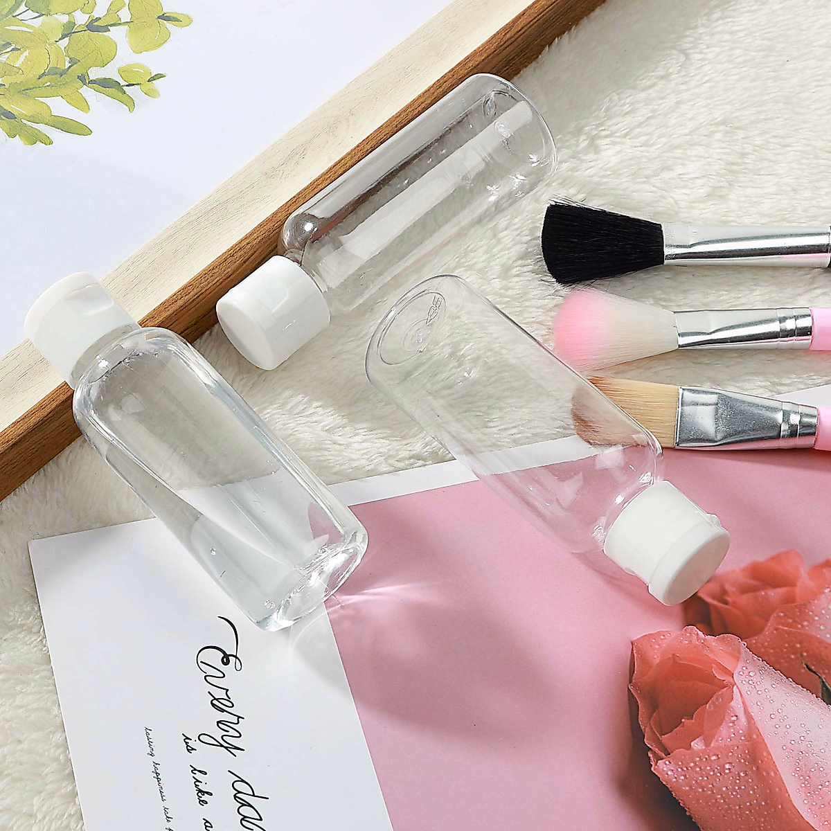 Dabacc 30 Pcs 2 oz Clear Plastic Empty Bottles, Travel Size Bottles with Flip Cap Small Bottles for Liquids Toiletries Shampoo Lotion Conditioner