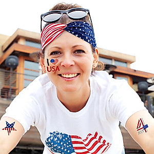 4th of July Headband American Flag Bowknot Hair Band Turban Patriotic Bandana Headband USA Temporary Red White and Blue Hair Accessories for Women Memorial Day, Veterans Day, Independence Day