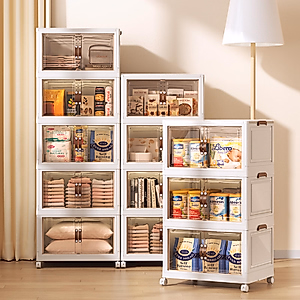 Stackable Storage Bins with Lids, MU TU HD Plastic Storage Cabinet Storage Box Collapsible Clothes Storage Containers with Doors Wardrobe Closet Organizers and Storage for Home (23.62*16.54*41.65")