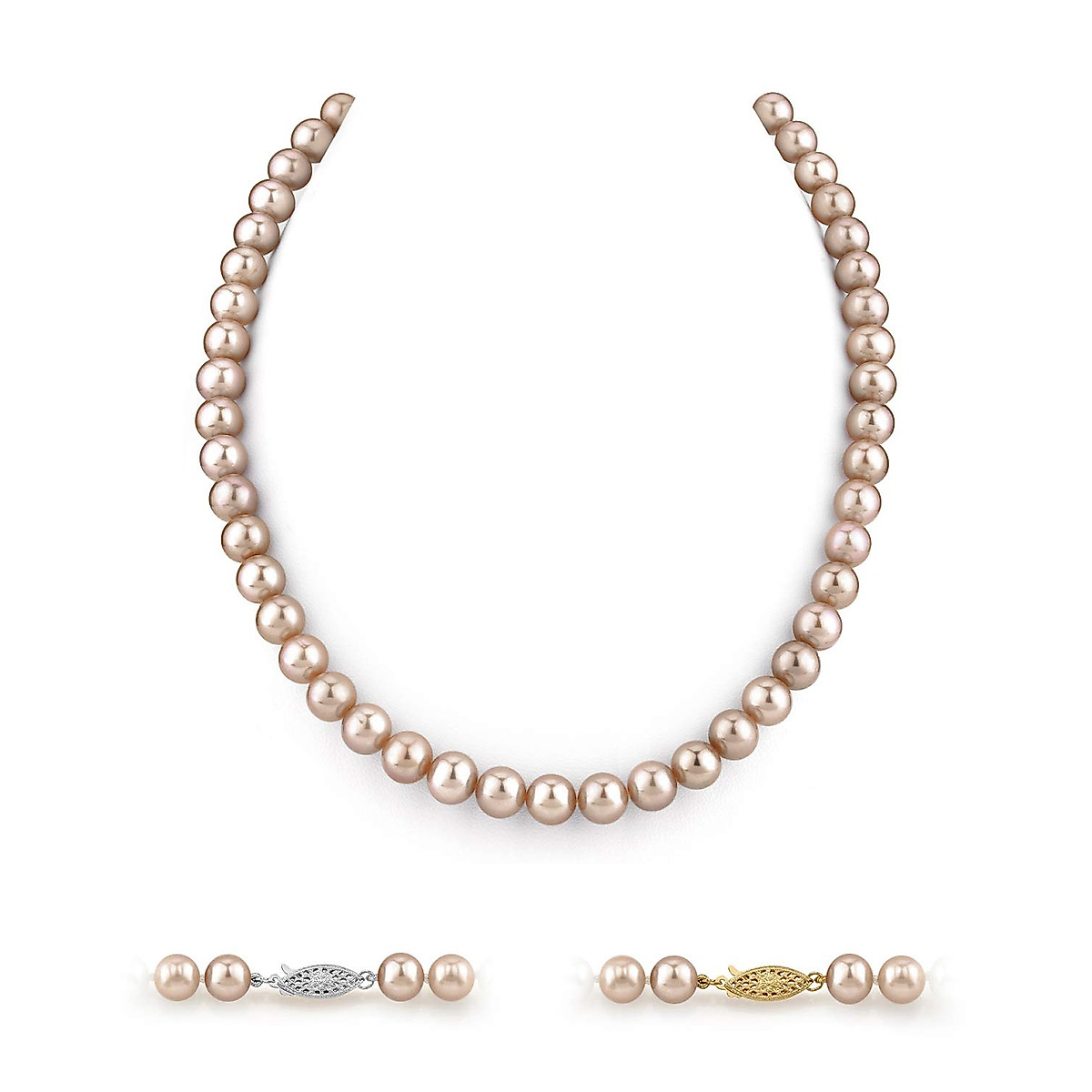 The Pearl Source 14K Gold 7-8mm AAAA Quality Pink Freshwater Cultured Pearl Necklace for Women in 18" Princess Length