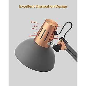 LEPOWER Metal Desk Lamp, Adjustable Goose Neck Architect Table Lamp with On/Off Switch, Swing Arm Desk Lamp with Clamp, Eye-Caring Reading Lamp for Bedroom, Study Room &Office (Sandy Black)