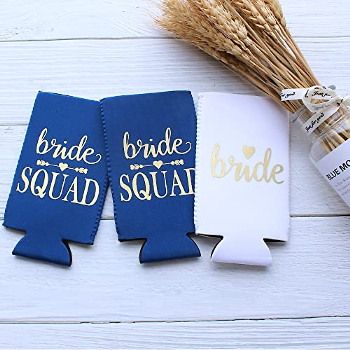 PartyGifts&Beyond 10Packs Bridemaids Can Cooler, Bride Squad Can Sleeve for Bachelorette Party Decoration(Navy Blue), 14*9