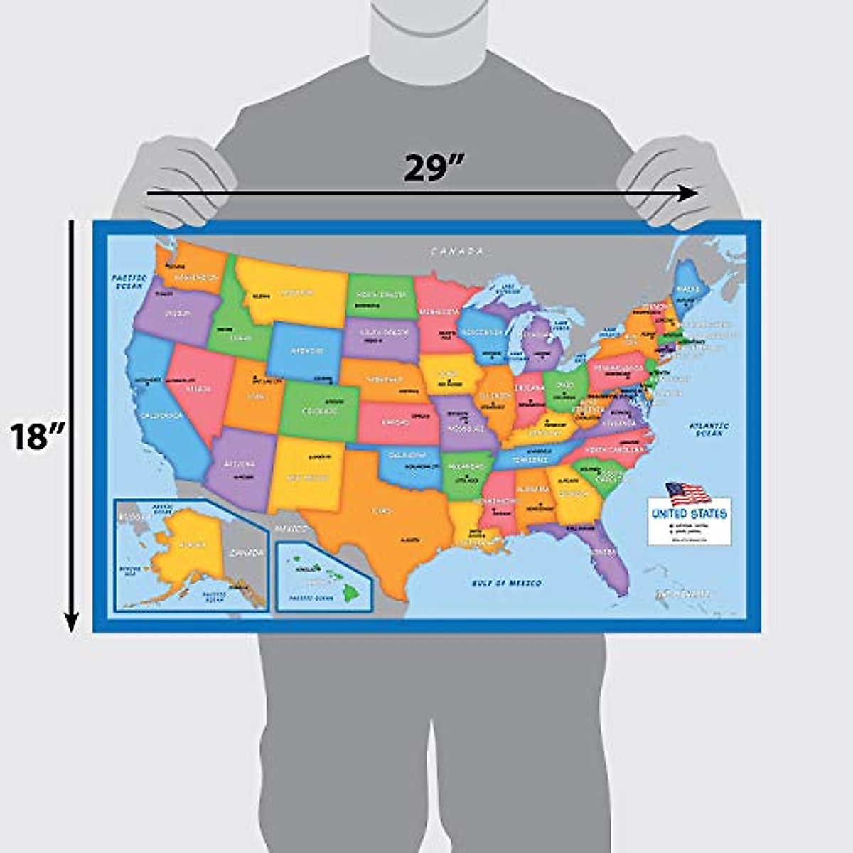 2 Pack - USA Map for Kids + Blue Ocean World Map (Laminated, 18" x 29")