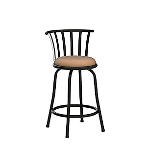 FurnitureR 24 INCH Country Style Industrial Counter Bar Stools Set of 2, Swivel Barstools with Metal Back, with Fabric Seat and Footrest for Indoor Bar Dining Kitchen, Brown