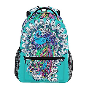 Colorful Peacock Blue School Backpack Bookbag for Boys Girls Teens Casual Travel Bag Computer Laptop Daypack