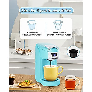 CHULUX Upgrade Single Serve Coffee Maker for K CUP, Mini Coffee Maker Single Cup 5-12oz Coffee Brewer, 3 in 1 Coffee Machine for K Cups Pod Capsule Ground Coffee Tea, One Touch Fast Brewing in Minutes