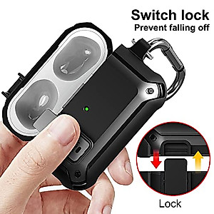 Duo Shield Case Compatible with Airpods Pro with Secure Lock and Keychian Hook Slim Two Piece Snap On Case with Lock Black American Flag