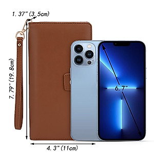 UTO RFID Wristlet Wallet for Women Detachable Checkbook Holder Card Bill Phone Organizer Large Clutch Purse