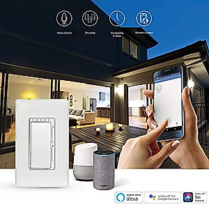 Feit Electric DIM/WiFi Neutral Wire Required for Installation, Compatible with Amazon Alexa and Google Assistant, Smart Dimmer Light Switch, White, Model:DIM/WiFi