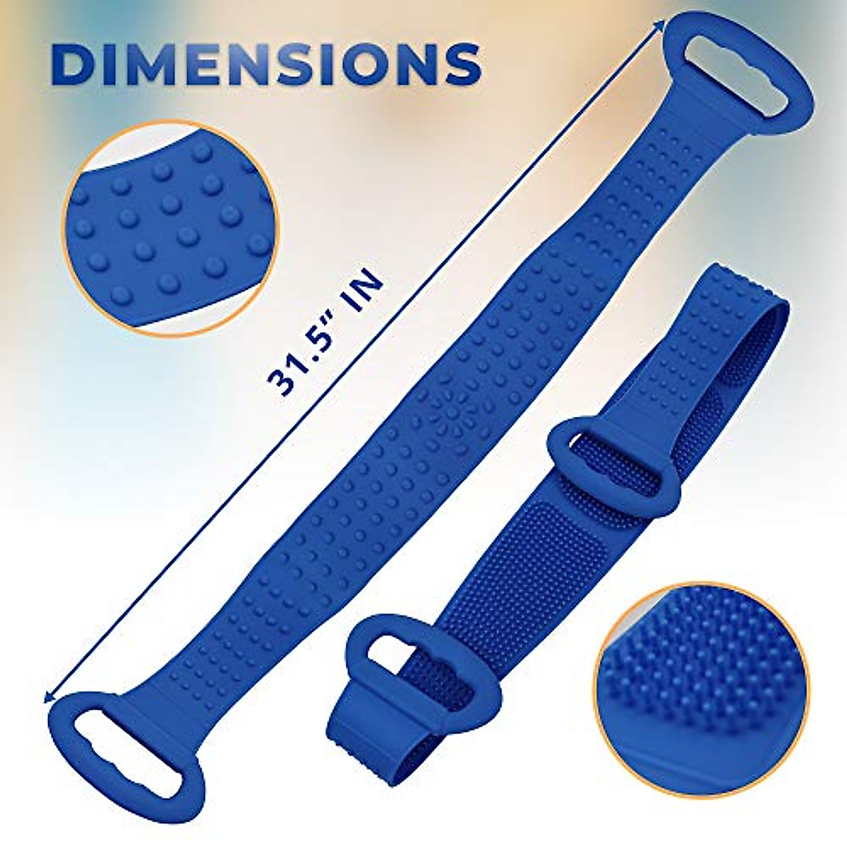 Silicone Bath Body Brush - Extra Long Shower Exfoliating Body Scrubber for Adults & Kids - Foot Scrub & Skin Invigoration -31.5in Long - Includes Free Travel Accessory (Blue)