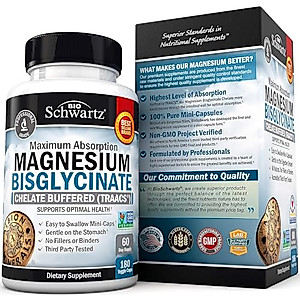 Magnesium Bisglycinate Chelated Supplement - High Absorption Magnesium Supplement for Muscle, Bone & Joint Support - Non-GMO, Non-Laxative, Fully Buffered for Maximum Bioavailability - 180 Capsules