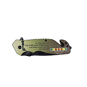 Folding Pocket Knife, 5 inch Stainless Steel Blade Pocket Knife with Vietnam War Veterans Flag| Vietnam War Memorial Collection In Memory of 58,479 brothers and sisters who never returned| with Pocketclip for Camping, Gifts for Father, Husband