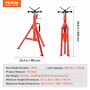 VEVOR Heavy-Duty Pipe Stand Adjustable Folding Pipe Jack Stand | Sturdy Construction 2500 lbs Load Capacity | Ideal for Welding, Automotive, and Construction Projects