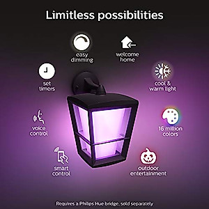 Philips Hue Econic Down Outdoor Smart Wall Light, Black - E26 White and Color Ambiance LED Color-Changing Bulb - 1 Pack - Requires Hue Bridge - Control with Hue App and Voice - Weatherproof