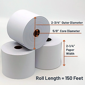 Victor 7050 Compact White Paper Rolls for Handheld and Portable Printing Calculators/Adding Machines/Ink Print Cash Registers 2.25” W x 150' FT (3-Pack)