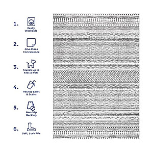 nuLOOM Kira Machine Washable Tribal Geometric Ultra Thin Area Rug, 4x6, Grey
