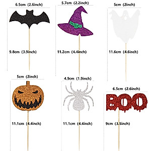 36 pcs Halloween Ghost Boo Glitter Cupcake Toppers Ghost Boo 36 Pack Cupcake Topper muffin for Halloween, Birthday, Decoration Party Supply
