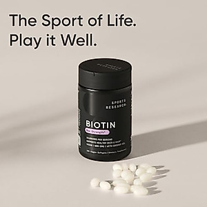 Sports Research Vegan Biotin 10,000mcg with Coconut Oil - Max Strength Biotin Vitamin B7 for Skin and Keratin Support - Non-GMO & Gluten Free, 120 Softgels (4 Month Supply)