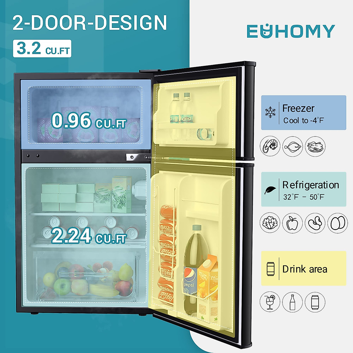 EUHOMY Mini Fridge with Freezer, 3.2 Cu.Ft Compact Refrigerator with freezer, 2 Door Mini Fridge with freezer, Upright for Dorm, Bedroom, Office, Apartment- Food Storage & WirthCo 40092 Drip Tray