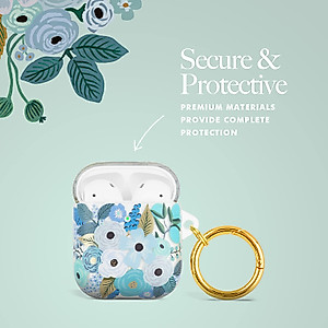 Rifle Paper Co. Airpods 2nd / 1st Generation Case Cover with Keychain Ring [Wireless Charging] [Front LED Visible] Cute Apple Airpods Case 2 and 1 with Floral Design, Anti Scratch - Garden Party Blue