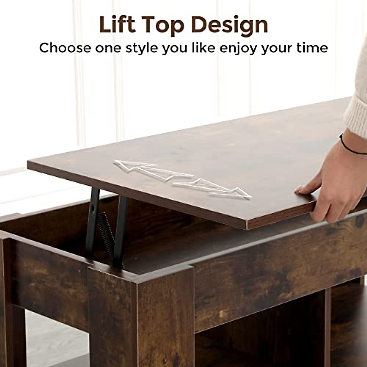 Lift Top Coffee Table with Storage, 2 Open Shelves and Hidden Compartment Lifting Center Table, Modern Wood Coffee Tables for Living Room Reception Room Office