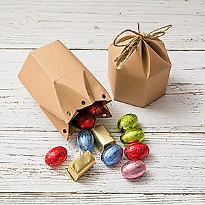 Samanter 50Pack Paper Gift Boxes Lantern Hexagon Kraft Paper Package Box with Twine Candy Chocolate Gift Packing Wrap for Wedding Party Christmas Brown
