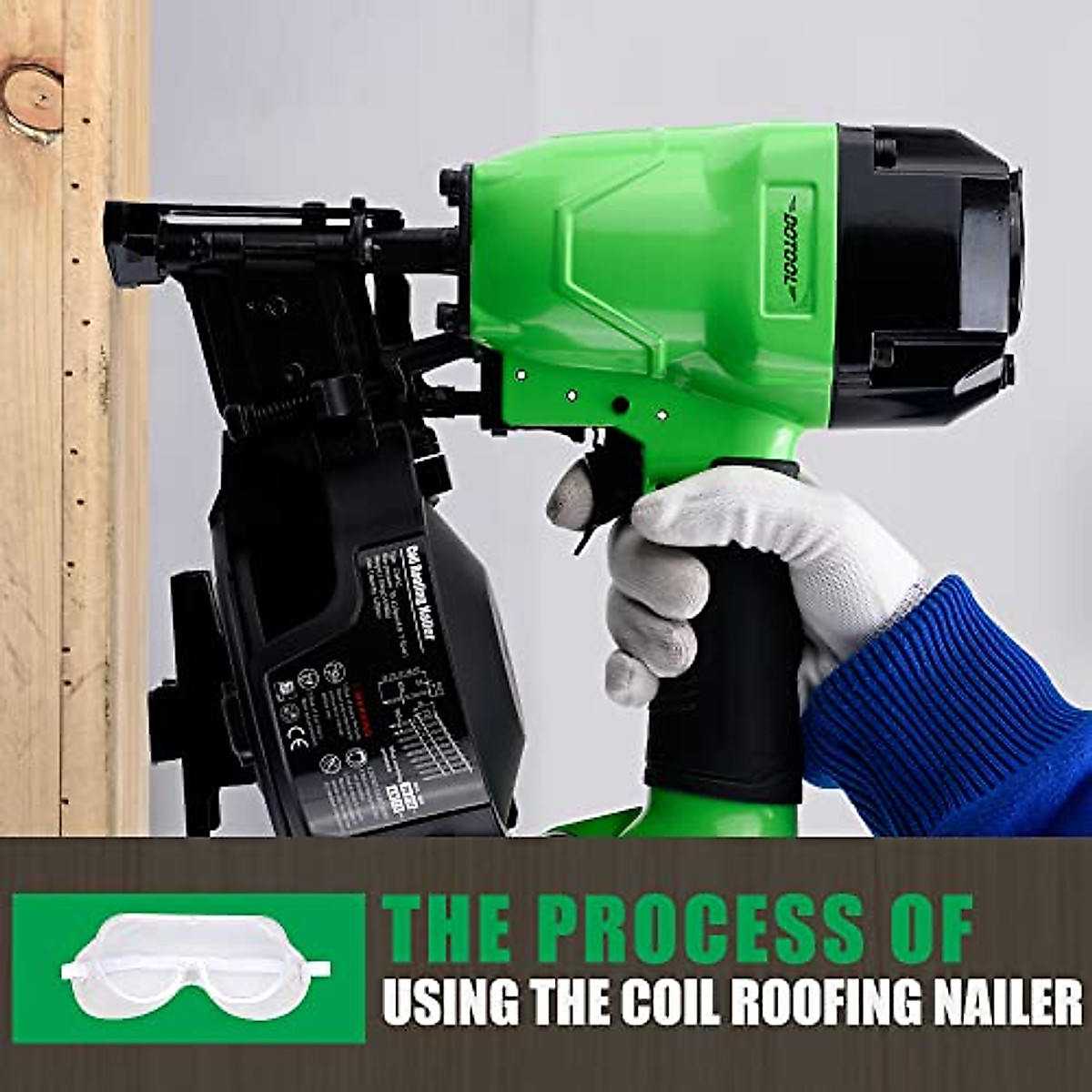 DOTOOL Roofing Nailer CN45C 15 Degree 3/4-Inch to 1-3/4-Inch Roofing Nail Gun Pneumatic Coil Nailer 120 pcs Load Capacity