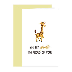 Comting You Bet Giraffe I'm Proud of You Card, Animal Puns Congratulations Card for Him Her, New Job Card, Congrats Graduation Card