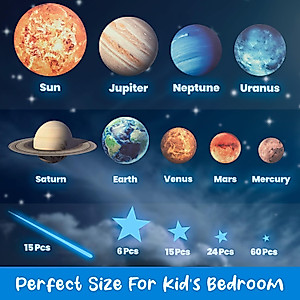 Glow in The Dark Stars and Planets, Bright Solar System Wall Stickers -Glowing Ceiling Decals for Kids Bedroom Any Room,Shining Space Decoration, Birthday Christmas Gift for Boys and Girls (Blue)