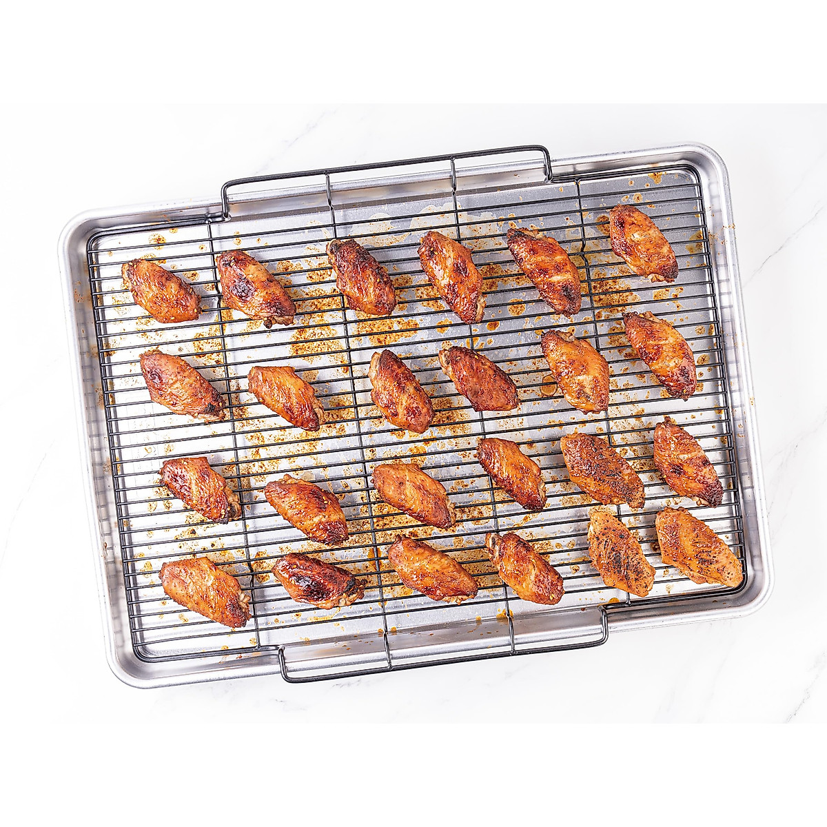 Baker's Secret Non Toxic Large Roasting Pan with 18" Rack, Roaster 100% Recycled Aluminum, Turkey Roasting Pan, Vegetables, Poultry, Easy-Release - The Natural Aluminum Collection